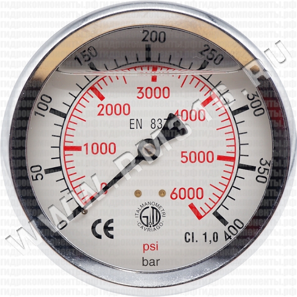 МАНОМЕТР ГИДРАВЛИЧЕСКИЙ 100 ММ, 0 - 400 БАР / 0-6000 PSI, ОСЕВОЕ (ПО ...